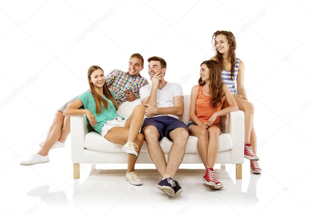 Grupo de personas sentadas en el sofá: fotografía de stock © halfpoint ...