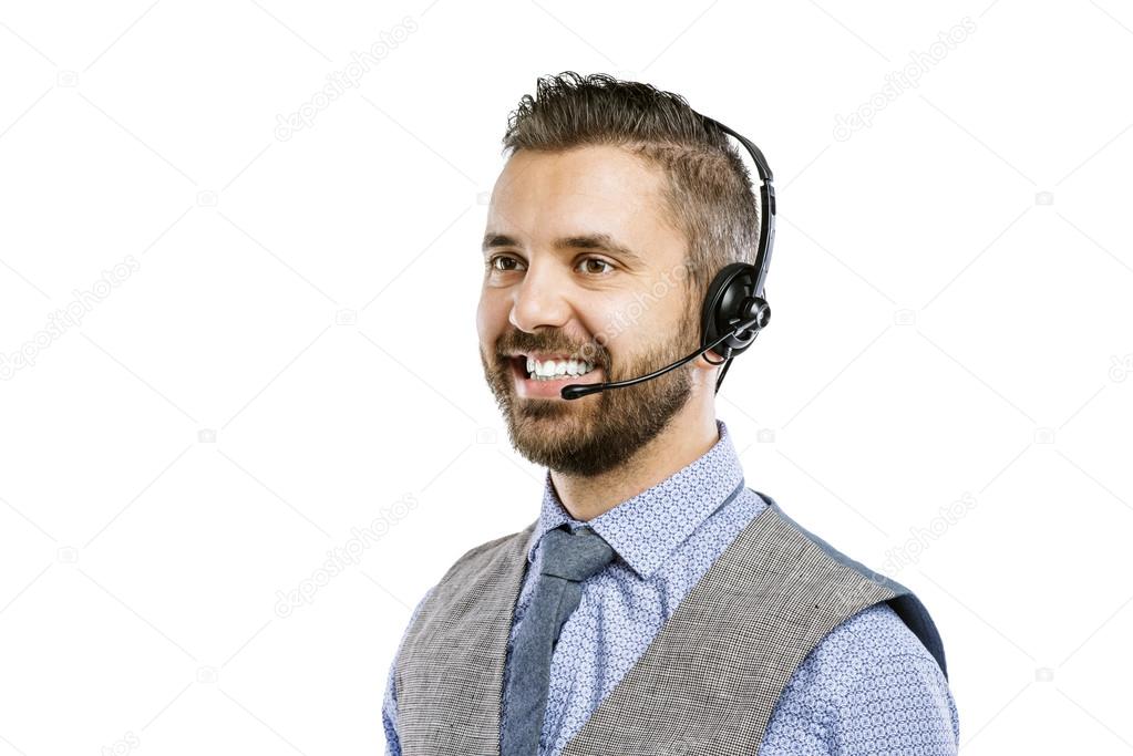 Call center operator with headset Stock Photo by ©halfpoint 56086721