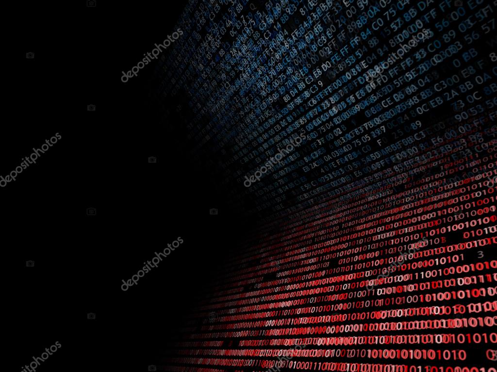 Binary and hexadecimal code up a computer screen on black background. Blue digits. Stock Photo ...