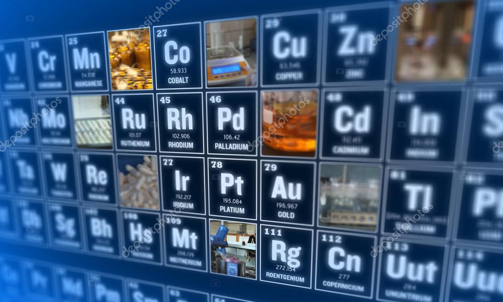 Periodic table of elements and laboratory tools. Science concept ...