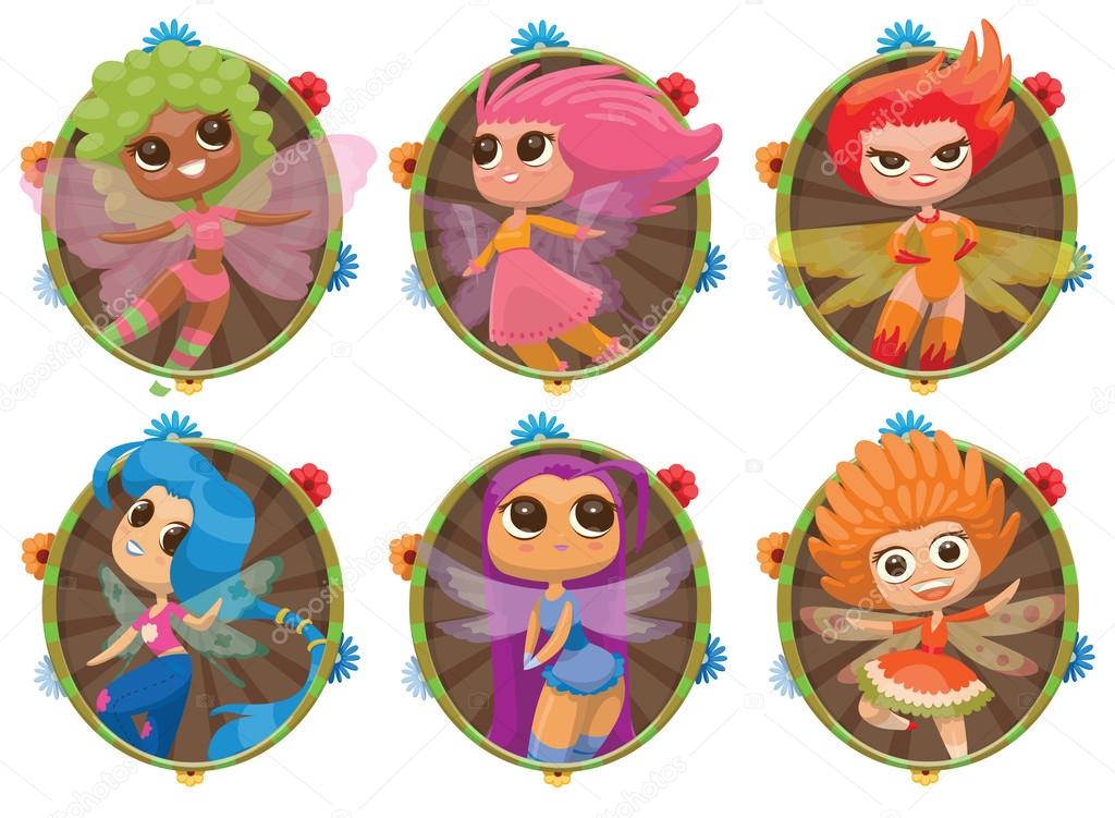 Set of round green-brown frames with cute fairies Stock Vector Image by ...