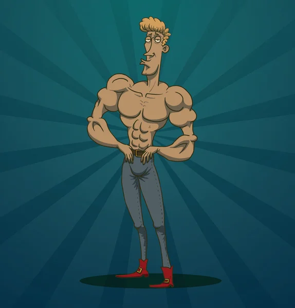 Round frame, funny muscular man with brown hair presenting somet Stock ...