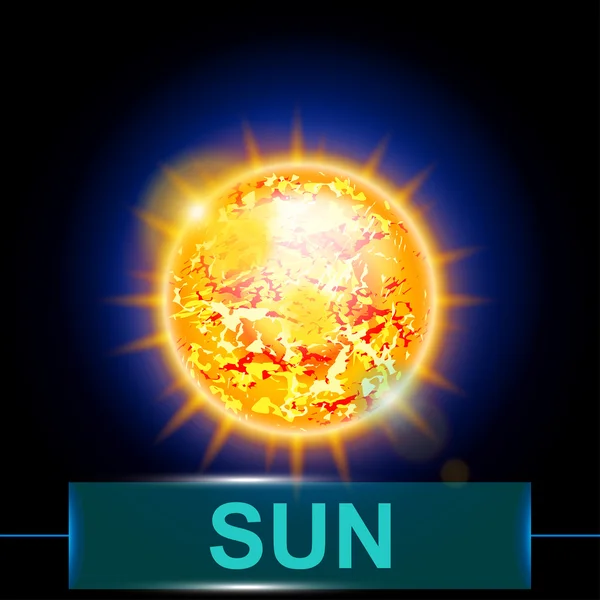 Burning realistic 3D sun, flashes, glare, flare, sparks, flames, heat ...