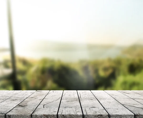 Wood Table Top Background and Green 3d render — Stock Photo ...