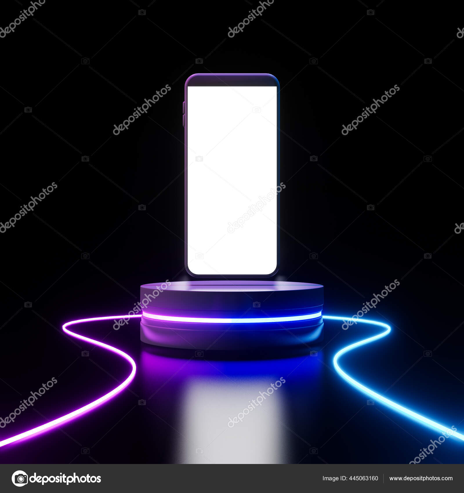 Rendering Smartphone Bright White Screen Neon Cylinder Podium — Stock ...
