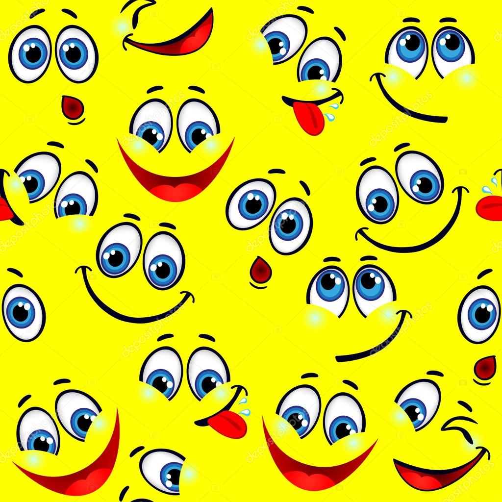 Seamless pattern - funny faces on a yellow background Stock Vector ...