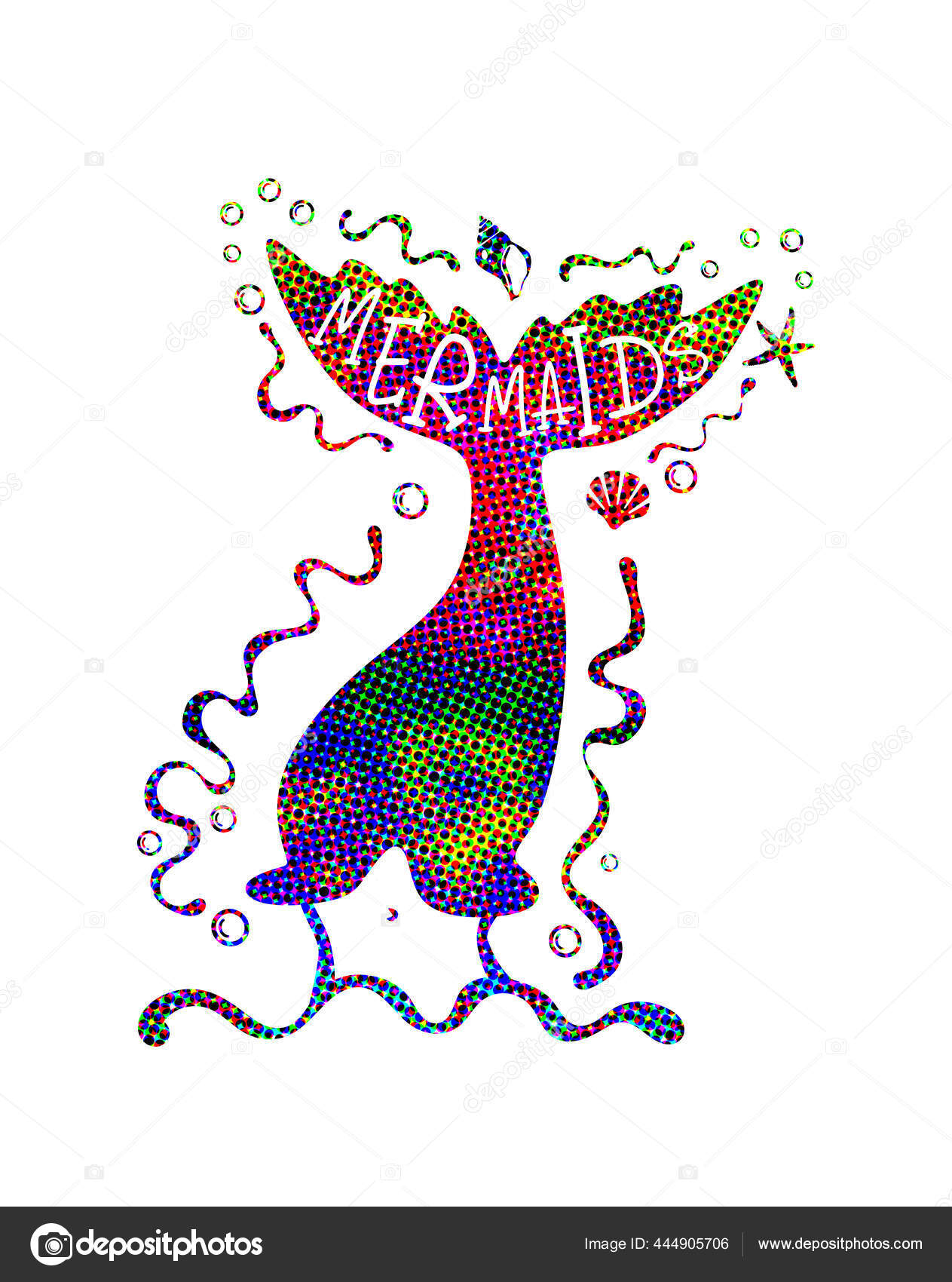 Mermaid Tail Rainbow Gradient Halftone Polka Dots Texture Silhouette ...