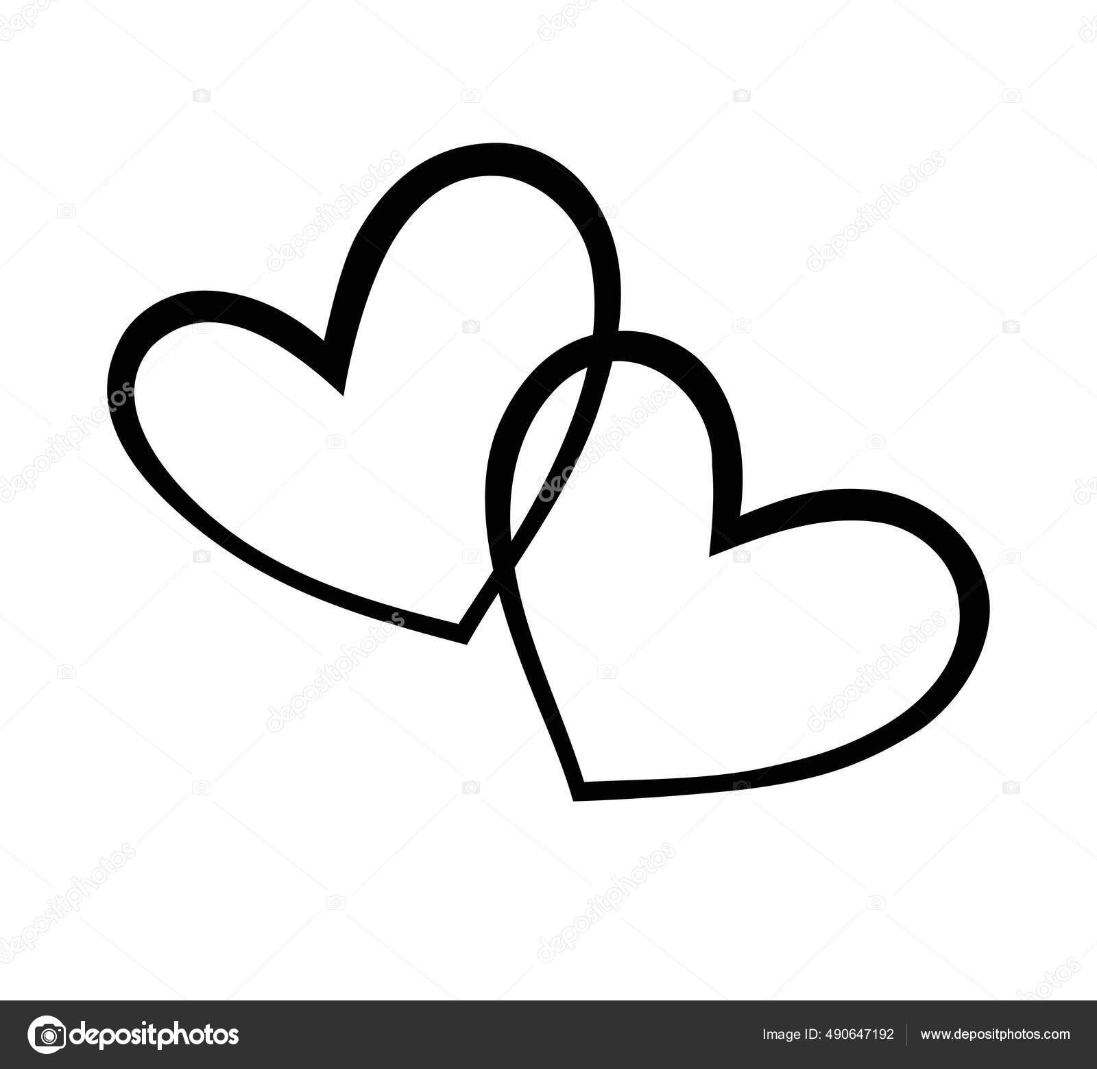 Dos Corazones Negros Corazón Forma Amor Simbol Elegance Border ...