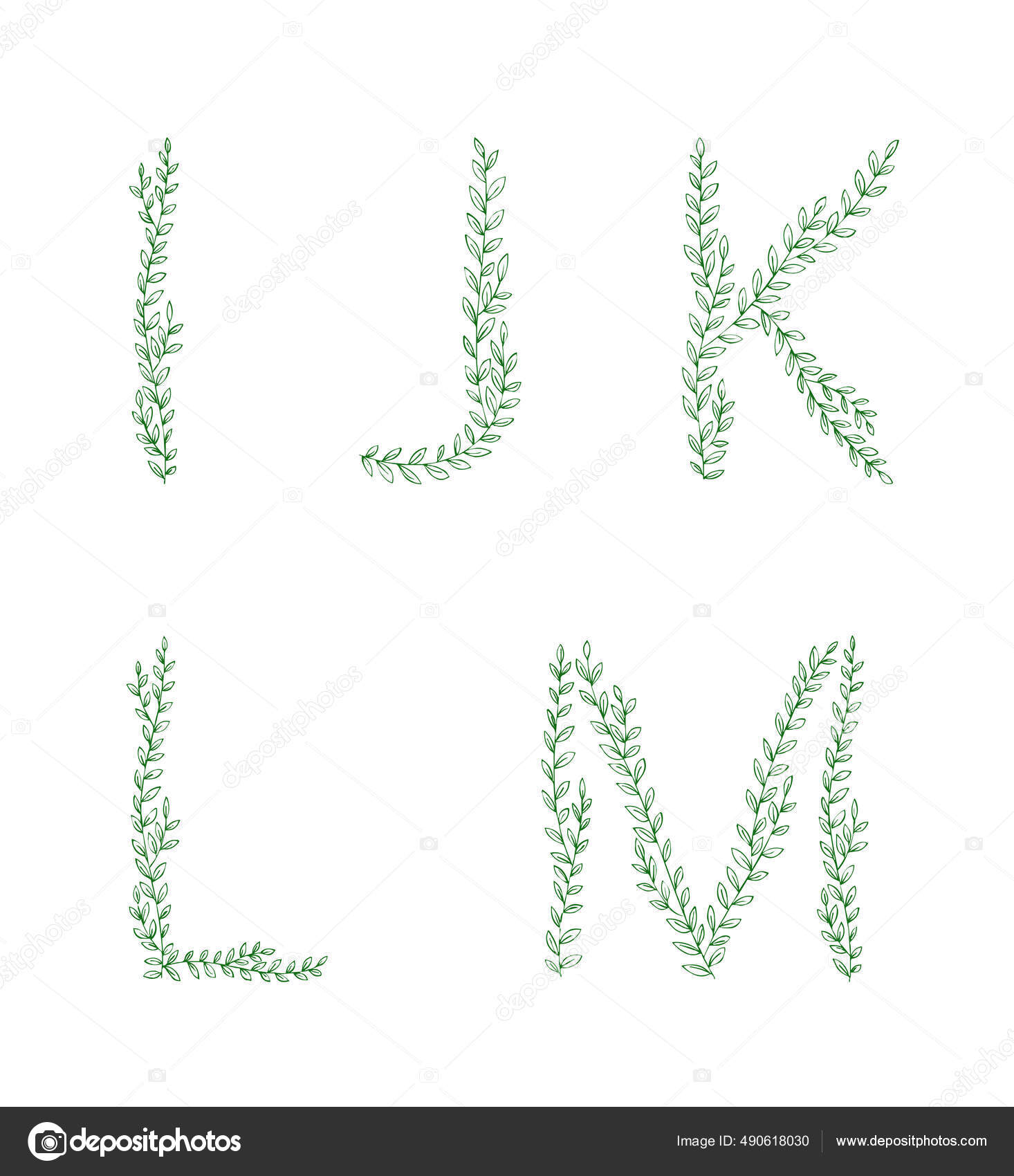 Green Tree Branch Set Letters Alphabet Abc Font Capital Letters Stock ...