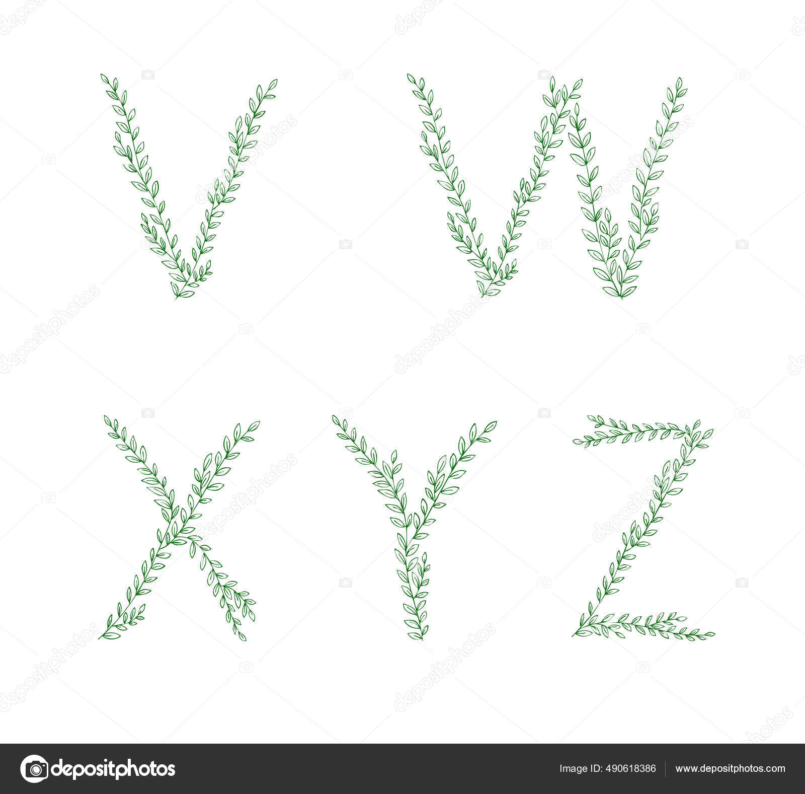 Green Tree Branch Set Letters Alphabet Abc Font Capital Letters Stock ...