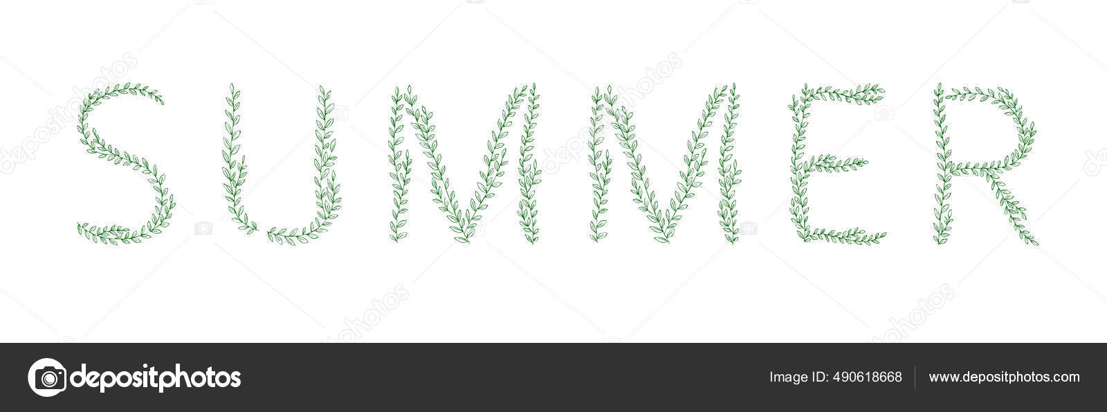 Summer Lettering Green Tree Branch Letters Alphabet Abc Font Capital ...