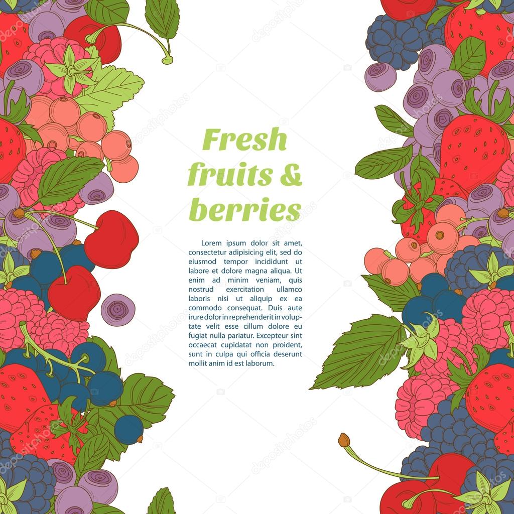 Berries mix seamless border frame of cherry, currant, blueberry, Stock ...