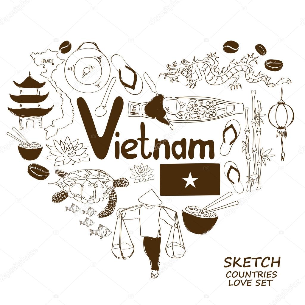 Vietnamese symbols in heart shape concept Stock Vector Image by ...