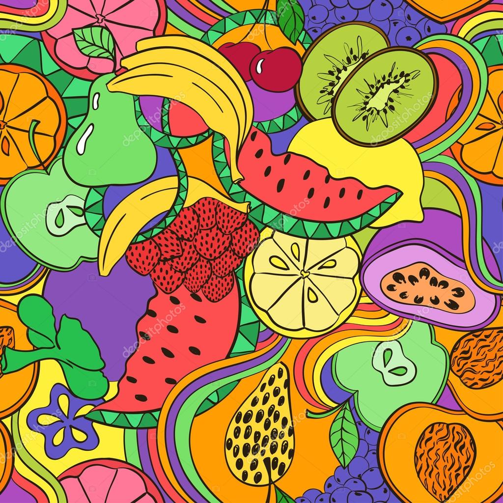 Psychedelic colorful fruit seamless pattern. ⬇ Vector Image by ...