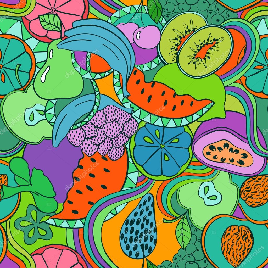 Psychedelic colorful fruit seamless pattern. — Stock Vector © Annykos ...