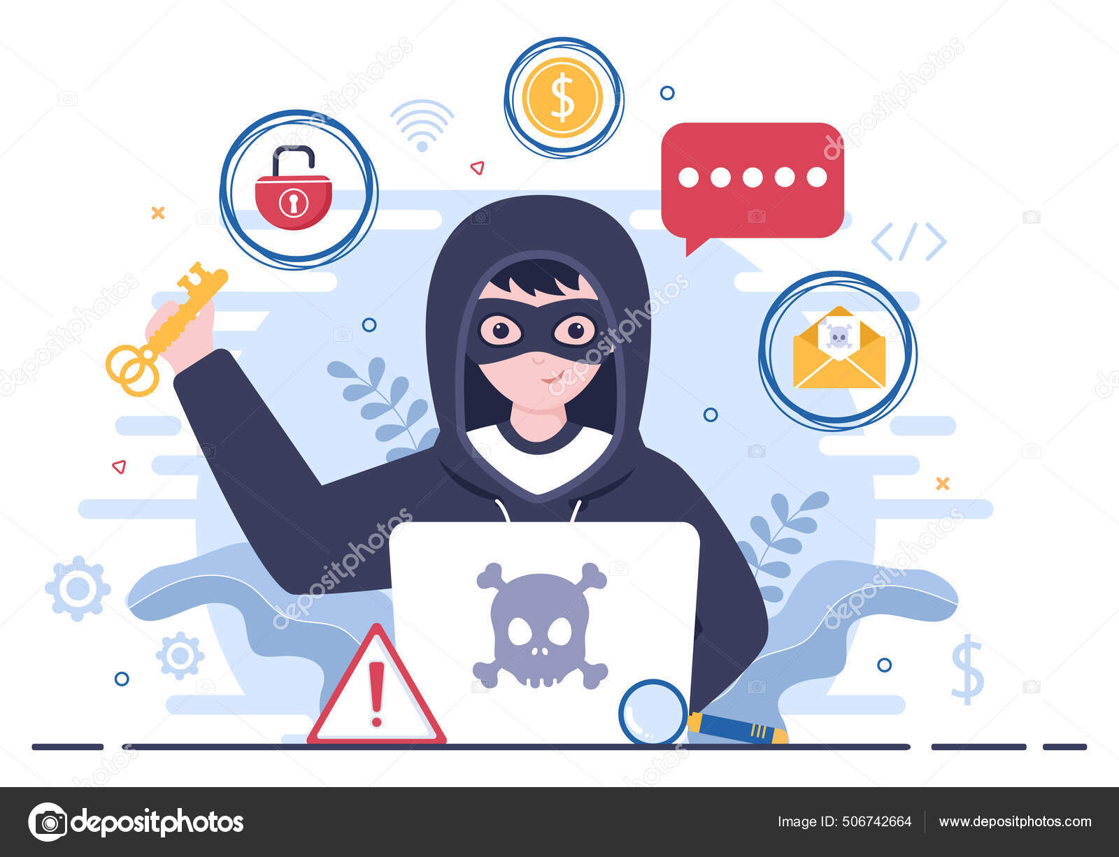 Hacker Using Computer Server Activity Hacked Database Network Storage Social Stock Vector Image ...