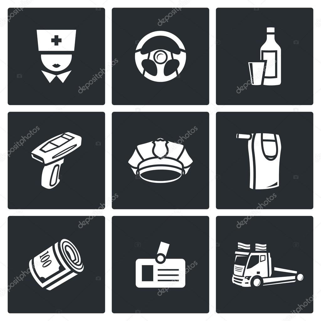 Drunken driving icons set. Vector Illustration. — Stock Vector ...