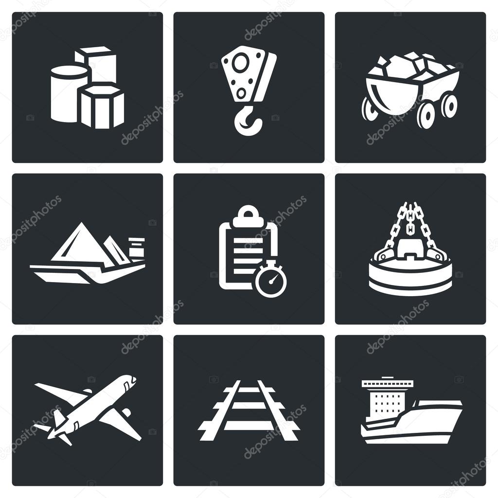 Delivery of goods in different ways icons set. Vector Illustration ...