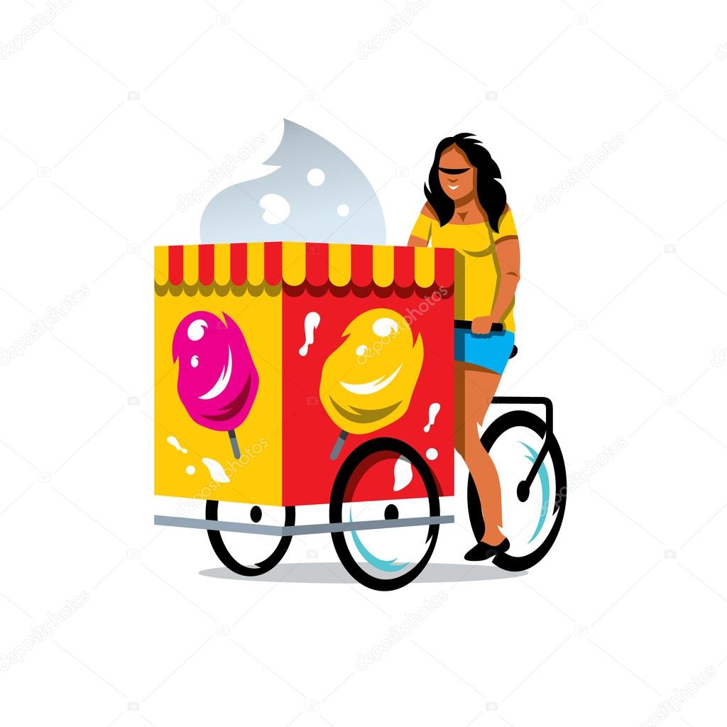 Carro de helado vectorial e ilustración de dibujos animados de mujer 2023