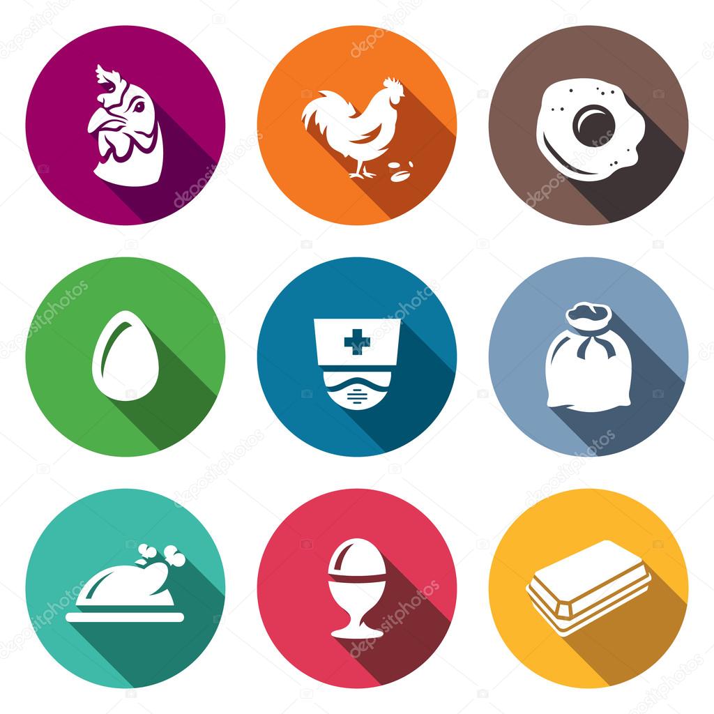 Vector Set of Chicken Icons. Hen, Rooster, Scrambled, Egg, Veterinarian ...