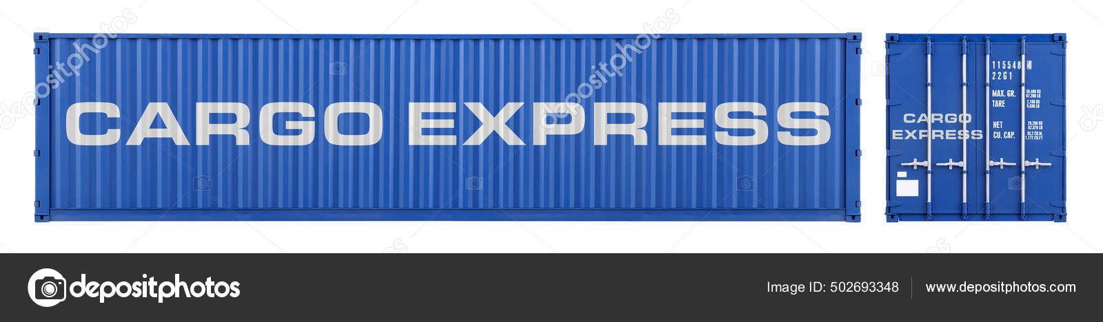 Contenedor Carga Envío Grande Azul Con Letras Expresas Carga Vista ...