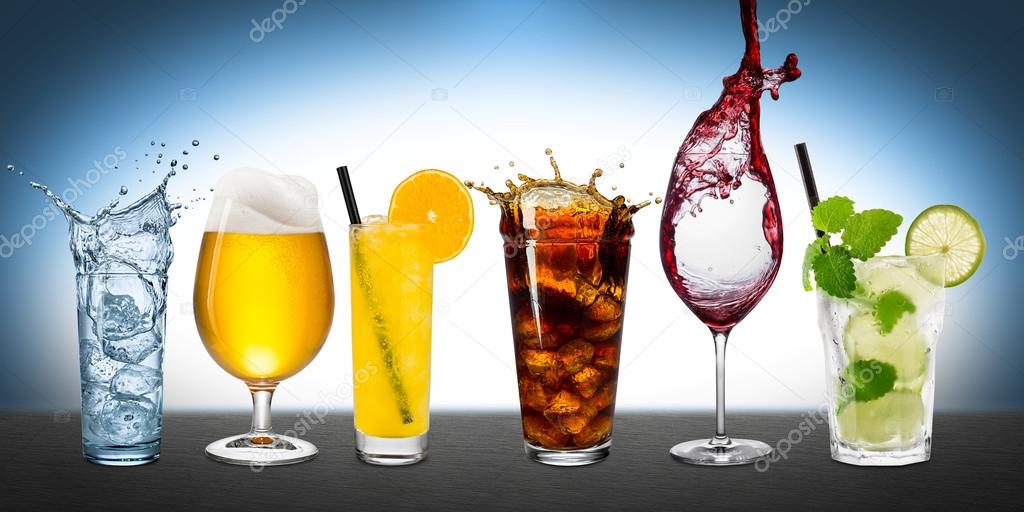 Row of various beverages — Stock Photo © stockfoto-graf #74118935