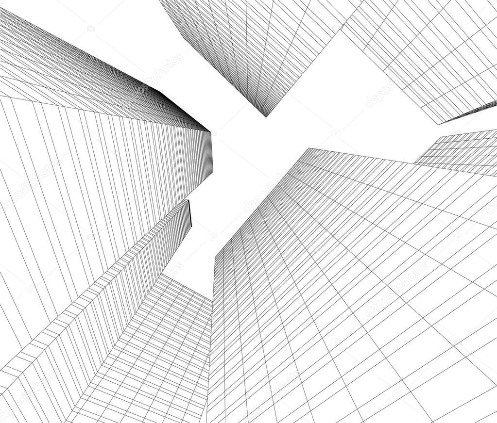 líneas abstractas de dibujo en concepto de arte arquitectónico, formas ...