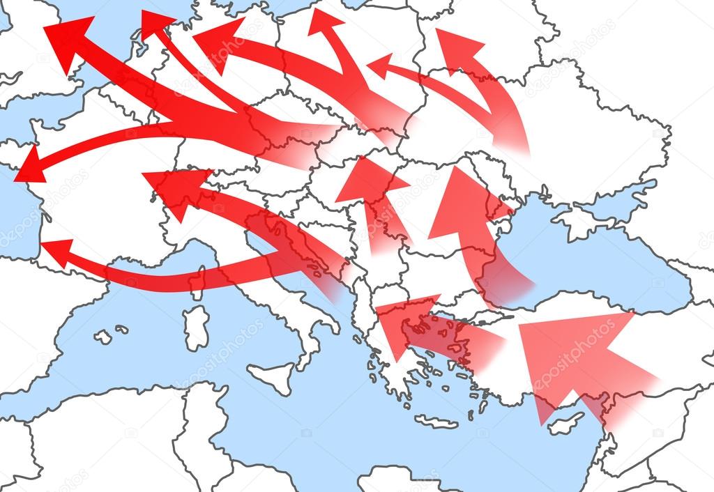 Migration, map with map with footprints Stock Photo by ©cherriesjd 95740714