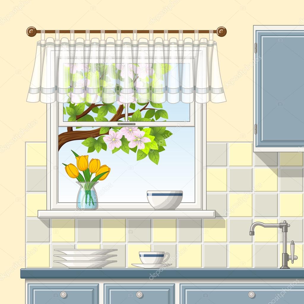 Illustration of a kitchen window Stock Vector Image by ©G.Wolf #110707842