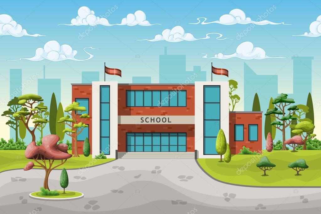 Illustration of a school building in cartoon style Stock Vector Image ...