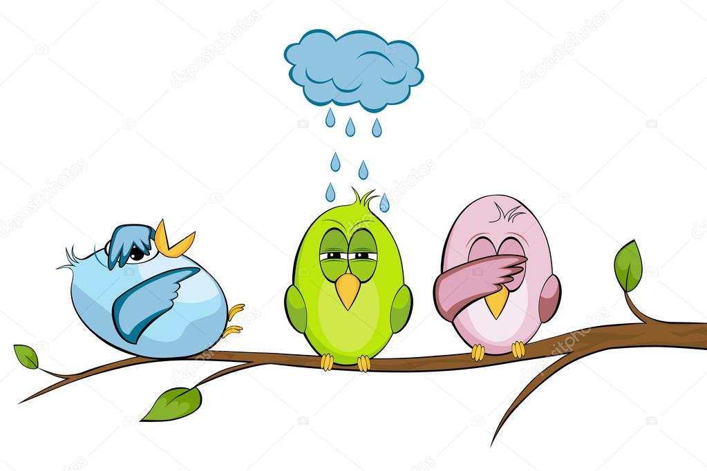 Three funny birds on a branch Stock Vector Image by ©G.Wolf #64528381