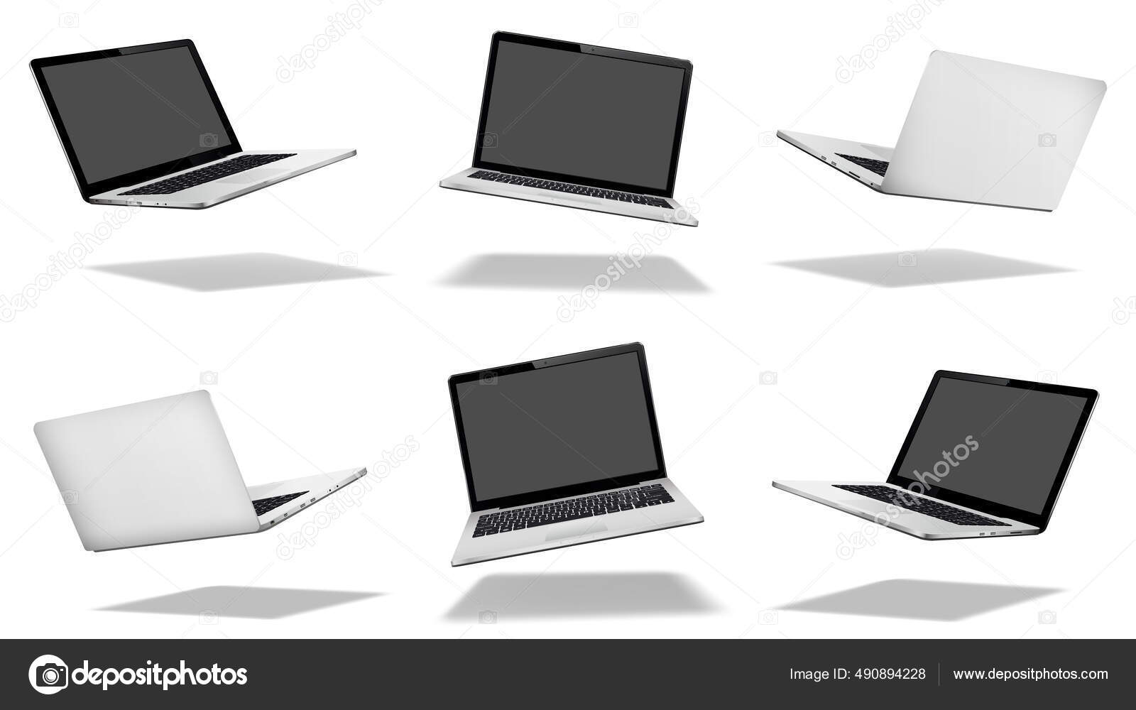 Flying Laptop Mock Blank Empty Screen Shadow Vector Illustration Stock ...