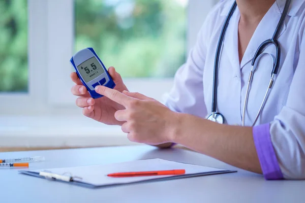 Female Using Glucose Meter Measuring Monitoring Blood Level Healthcare ...