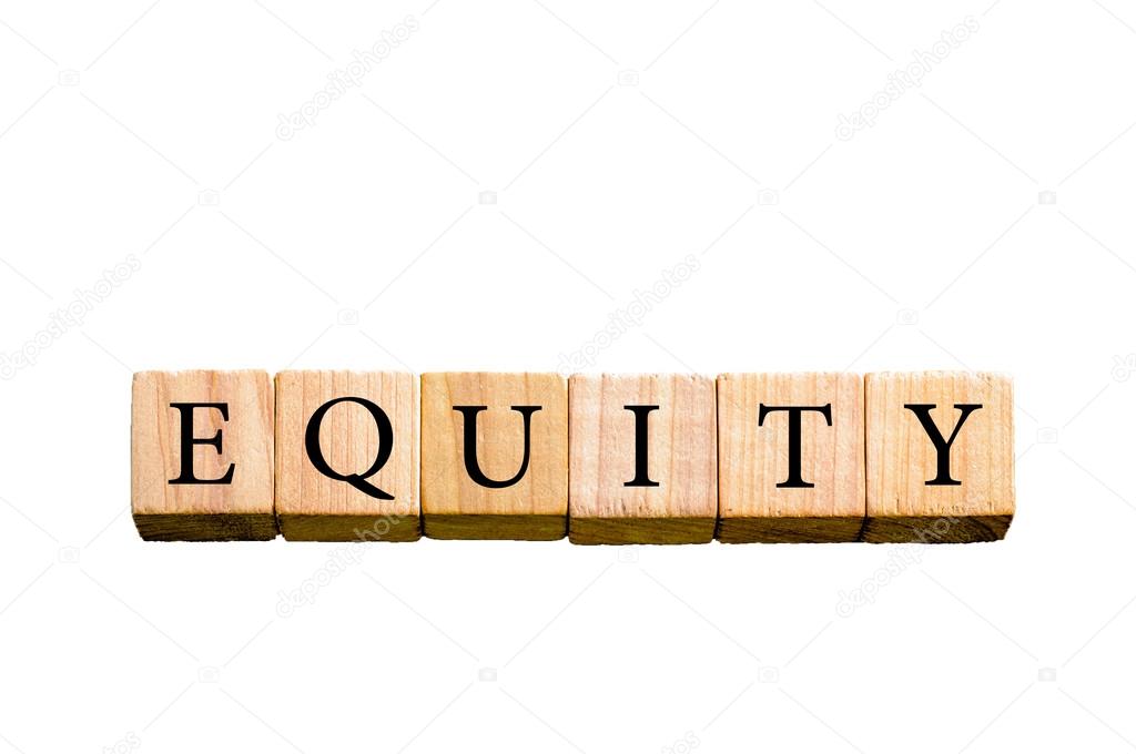 Word EQUITY aislado sobre fondo blanco con espacio de copia 2023