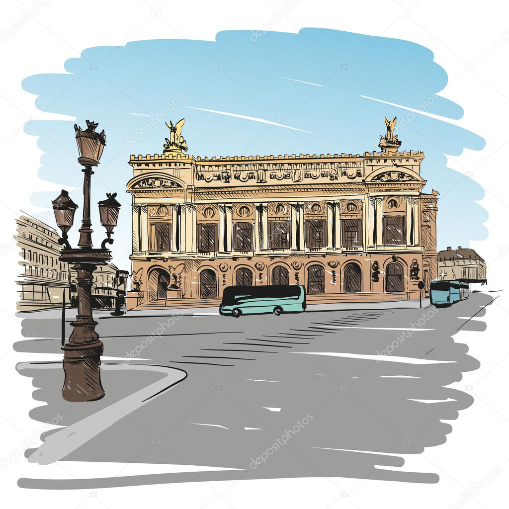 Opera Garnier, Paris, France. Vector illustration — Stock Vector ...