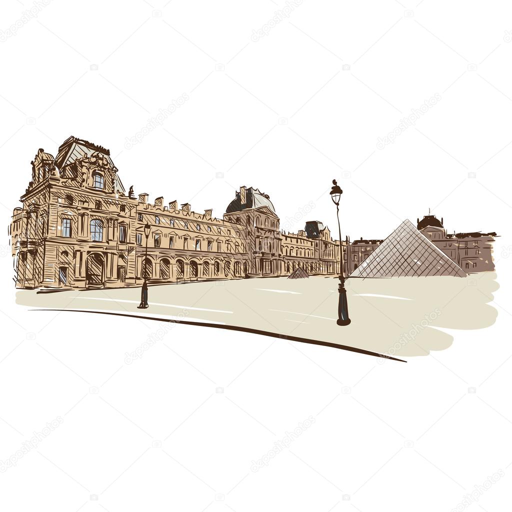 The Louvre with Pyramid, vector illustration Stock Vector Image by ...