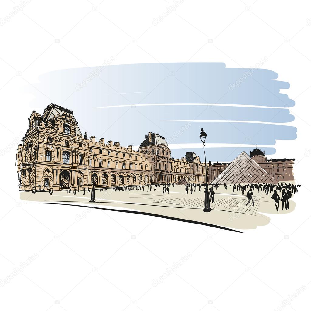 The Louvre with Pyramid, vector illustration — Stock Vektor © Roman84 ...