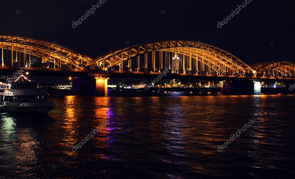 Cologne Hohenzollern Bridge at night, Cologne, Germany — Stock Photo ...