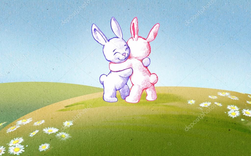 Cute rabbits hugging — Stock Photo © A_Petruk #66385101