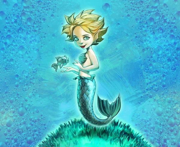 Cute mermaid girl with fish — Stock Photo © A_Petruk #73537107