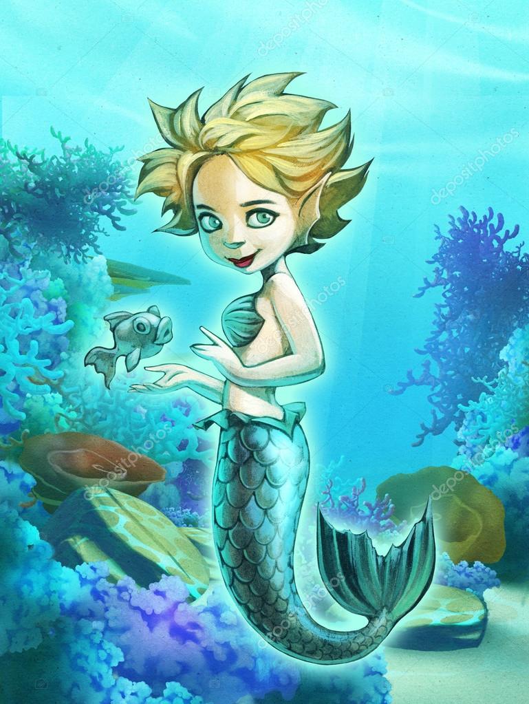 Cute mermaid girl with fish — Stock Photo © A_Petruk #73537107