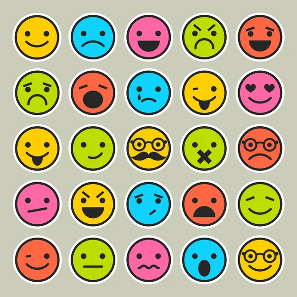 Set Colorful Emoticons Faces Icons Vector Illustration Isolated White ...
