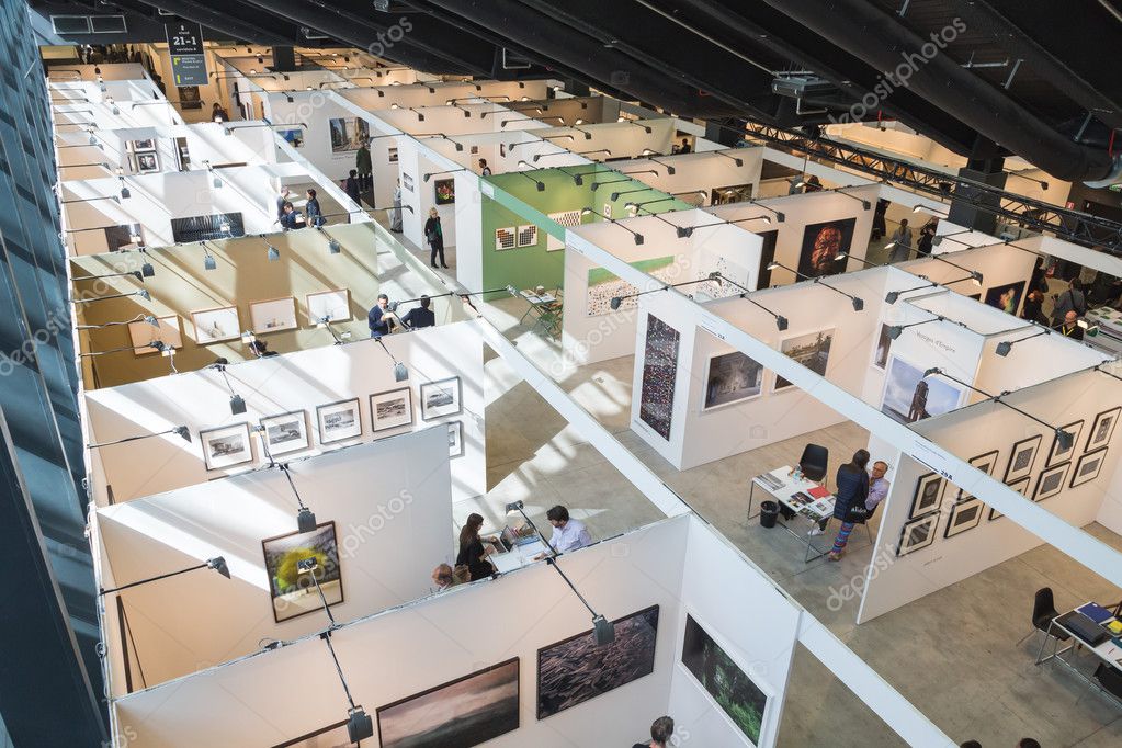 Top view of people and booths at MIA 2016 in Milan, Italy — Stock ...