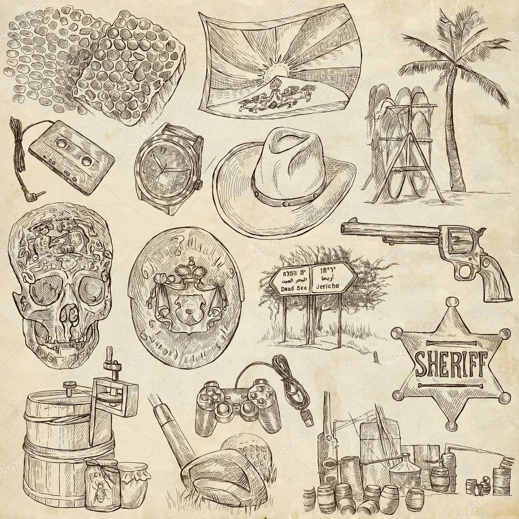 An hand drawn, freehand drawing, collection - Objects Stock Photo by ...
