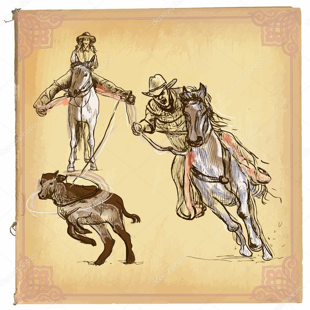 An hand drawn vector, colored line art - Rodeo Stock Vector Image by ...