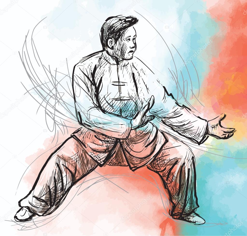 Taiji (Tai Chi). An hand drawn illustration converted into vector ...