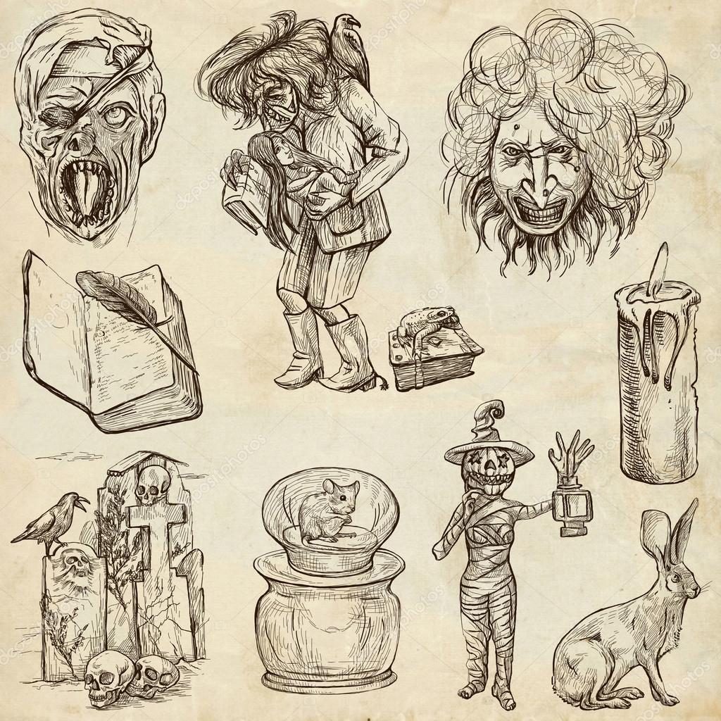 Halloween, Monsters, Magic - An hand drawn collection Stock ...