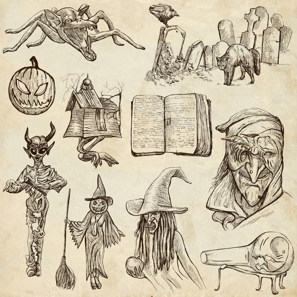 Halloween, Monsters, Magic - An hand drawn collection Stock ...
