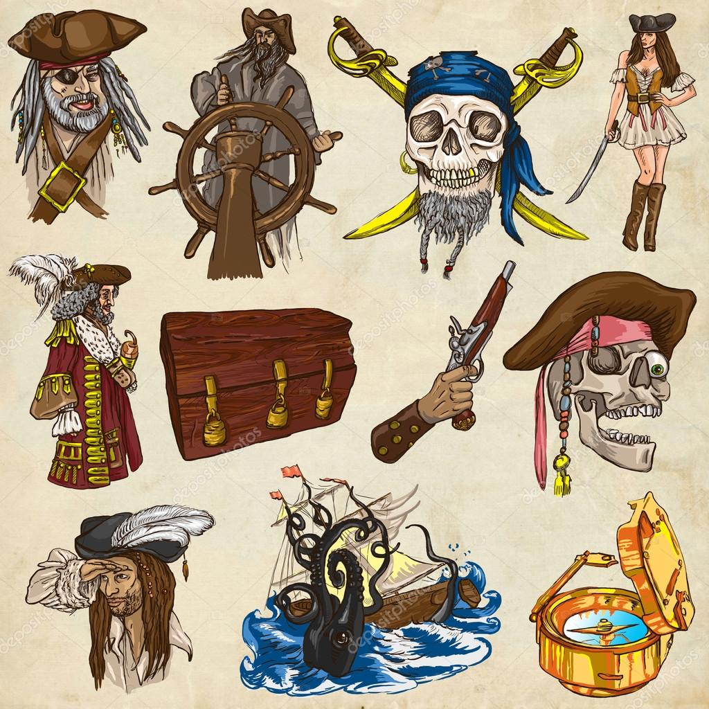 Pirates - colored full sized hand drawn illustrations no.1 Stock ...