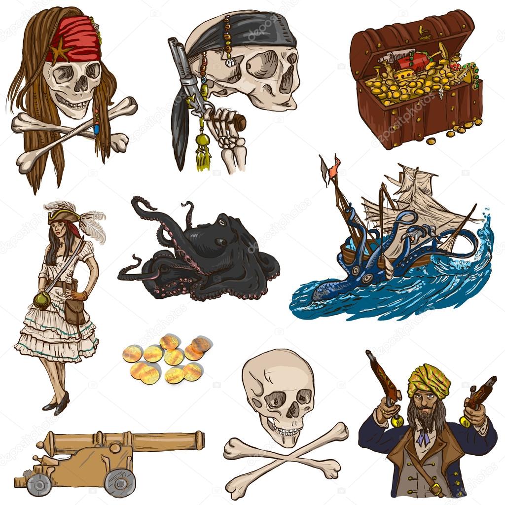 Pirates - colored full sized hand drawn illustrations no.2 Stock ...